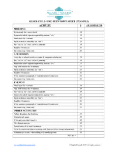 Older Child Point Sheet Instructions and Template - Pillars for Success