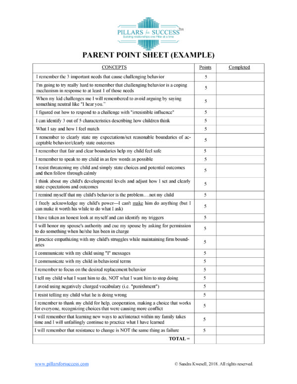 Parent Point Sheet Instructions and Template - Pillars for Success