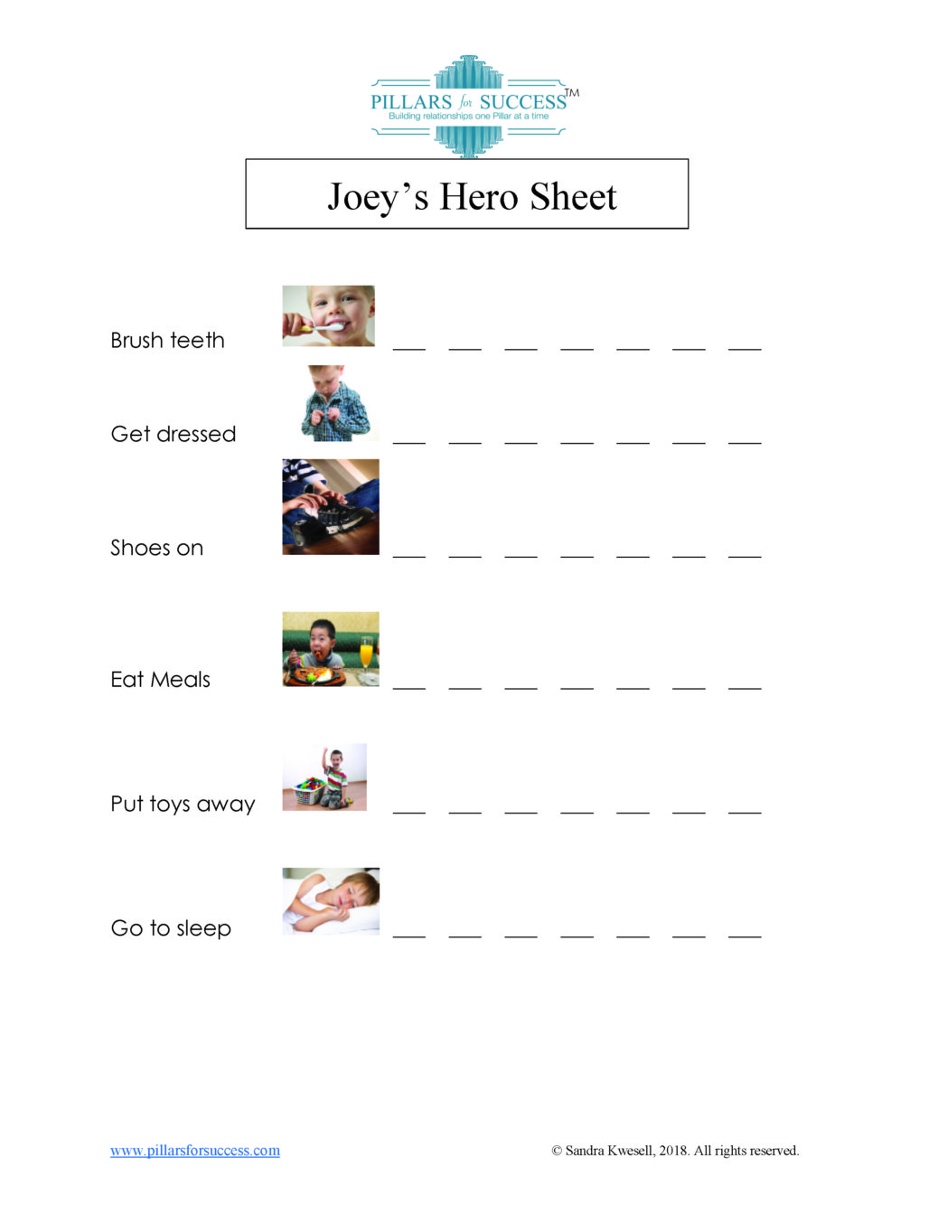 Younger Child Point Sheet Instructions and Template - Pillars for Success